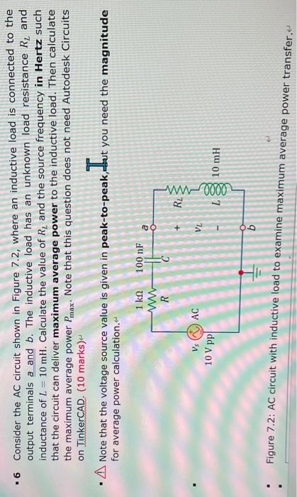 Solved 6 Consider The Ac Circuit Shown In Figure 7 2 Where