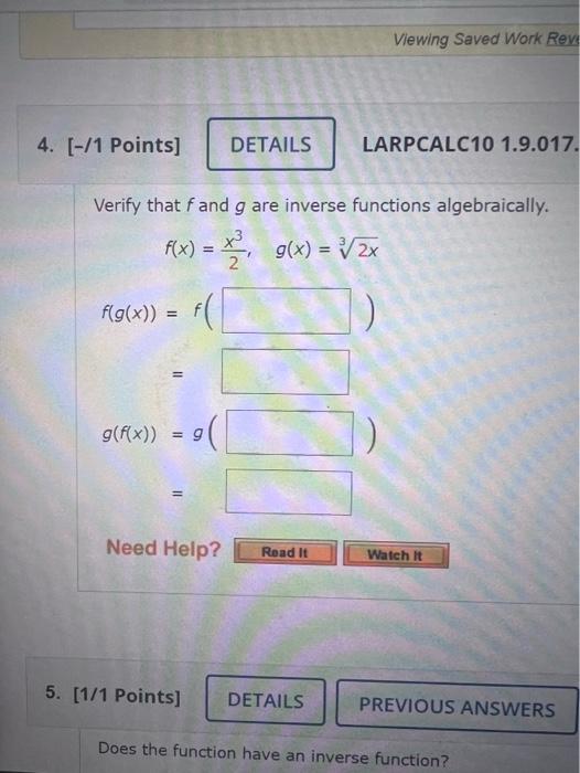 Solved Verify that f and g are inverse functions | Chegg.com Solved Verify that f and g are inverse functions | Chegg.com