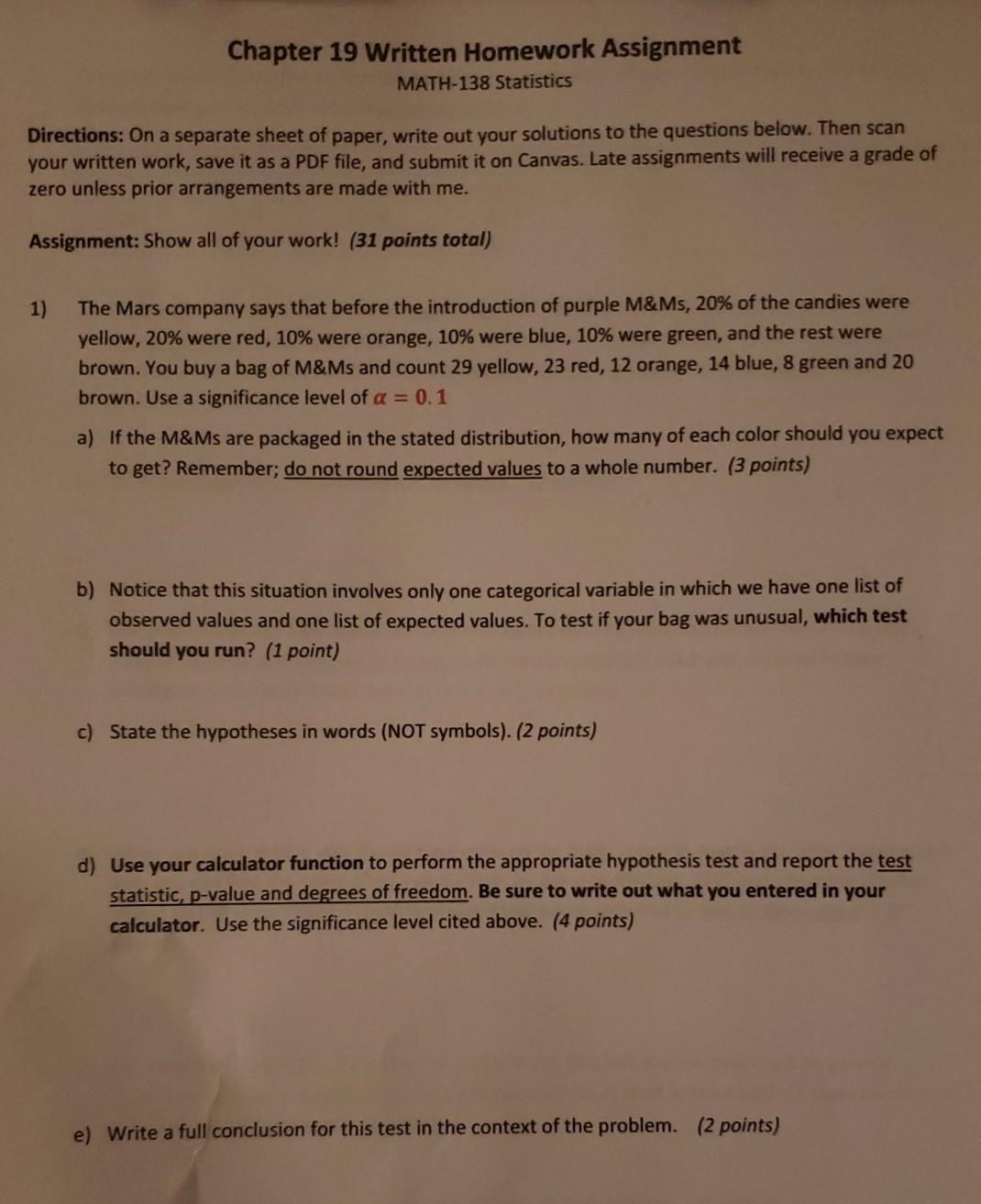 Solved Chapter 19 Written Homework Assignment MATH-138 | Chegg.com