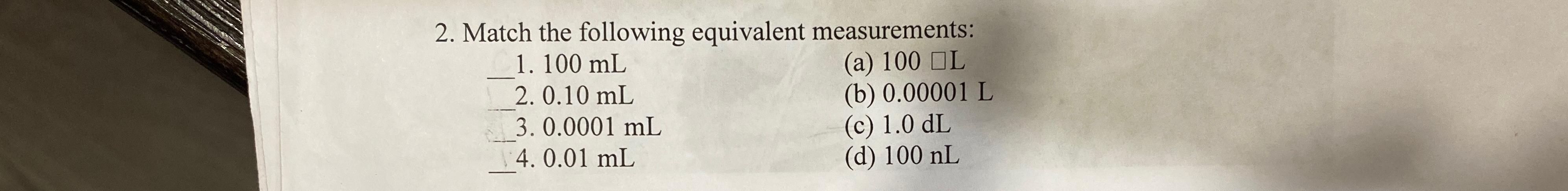 Match the following equivalent | Chegg.com