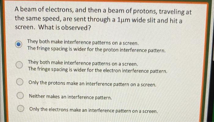 Solved A beam of electrons, and then a beam of protons, | Chegg.com