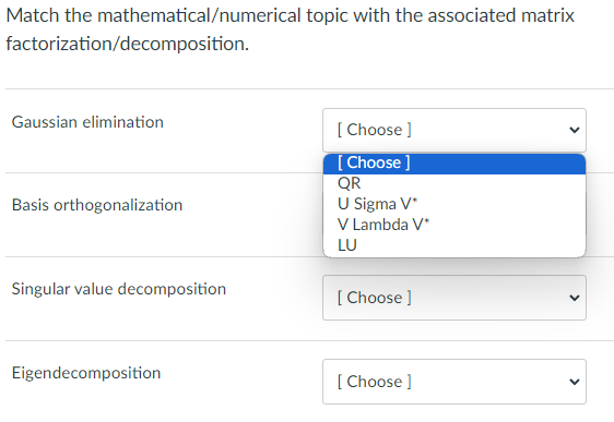 Solved Match the mathematical/numerical topic with the | Chegg.com