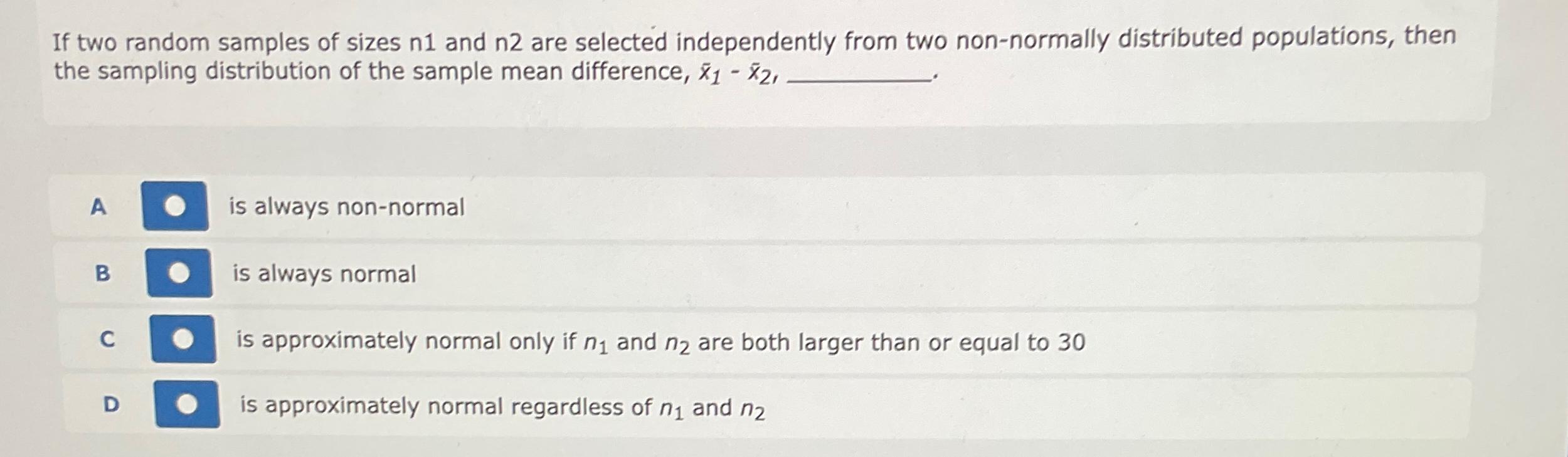 Solved If two random samples of sizes n1 and n2 are selected | Chegg.com
