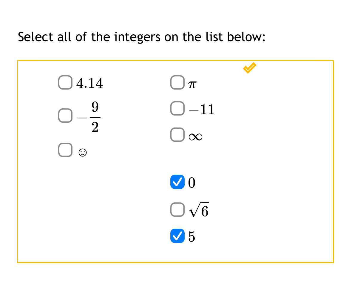 Solved Select all of the integers on the list | Chegg.com