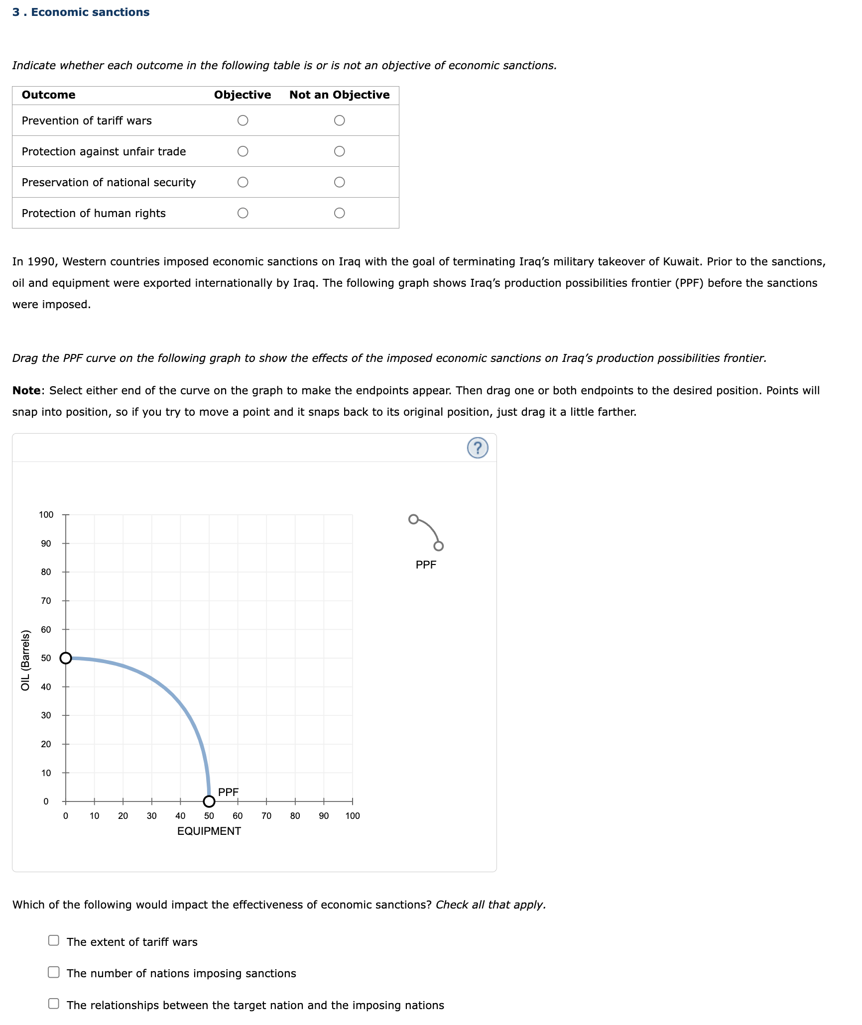 Solved 3 . ﻿Economic sanctionsIndicate whether each outcome | Chegg.com