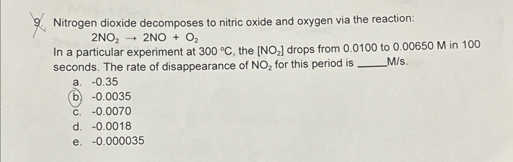 Solved Nitrogen dioxide decomposes to nitric oxide and | Chegg.com
