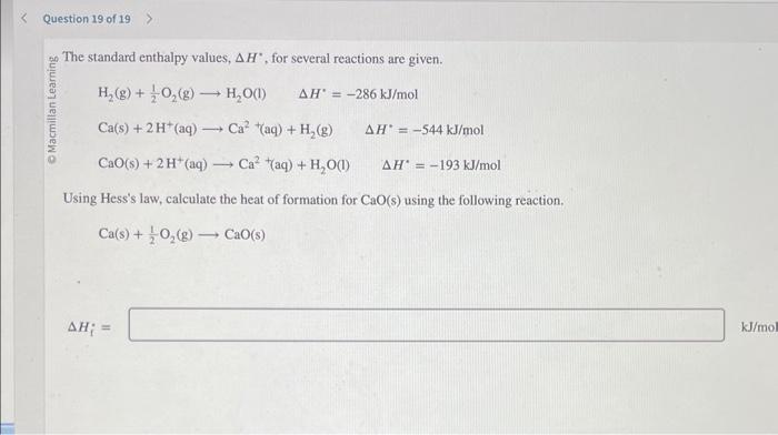 Solved The standard enthalpy values, ΔH∗, for several | Chegg.com