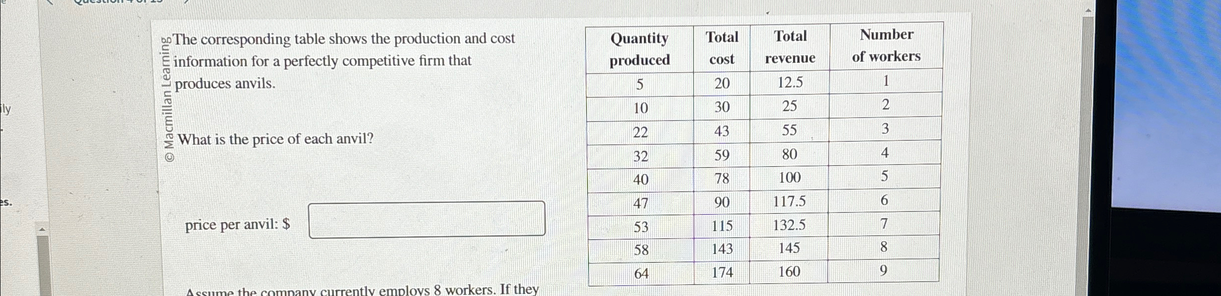Solved The corresponding table shows the production and cost | Chegg.com