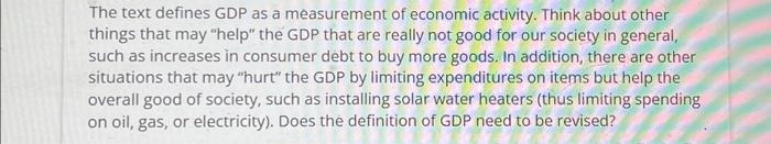 Solved The text defines GDP as a measurement of economic | Chegg.com
