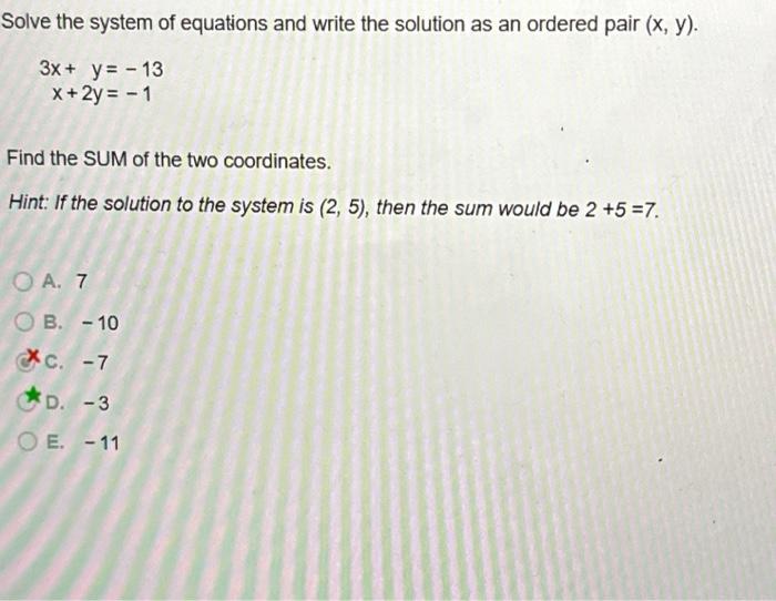 Solved Solve the system of equations and write the solution | Chegg.com