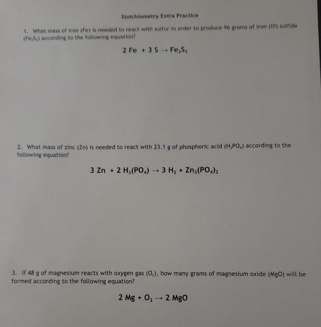 Solved 1.) What mass of iron is needed to react with sulfur | Chegg.com
