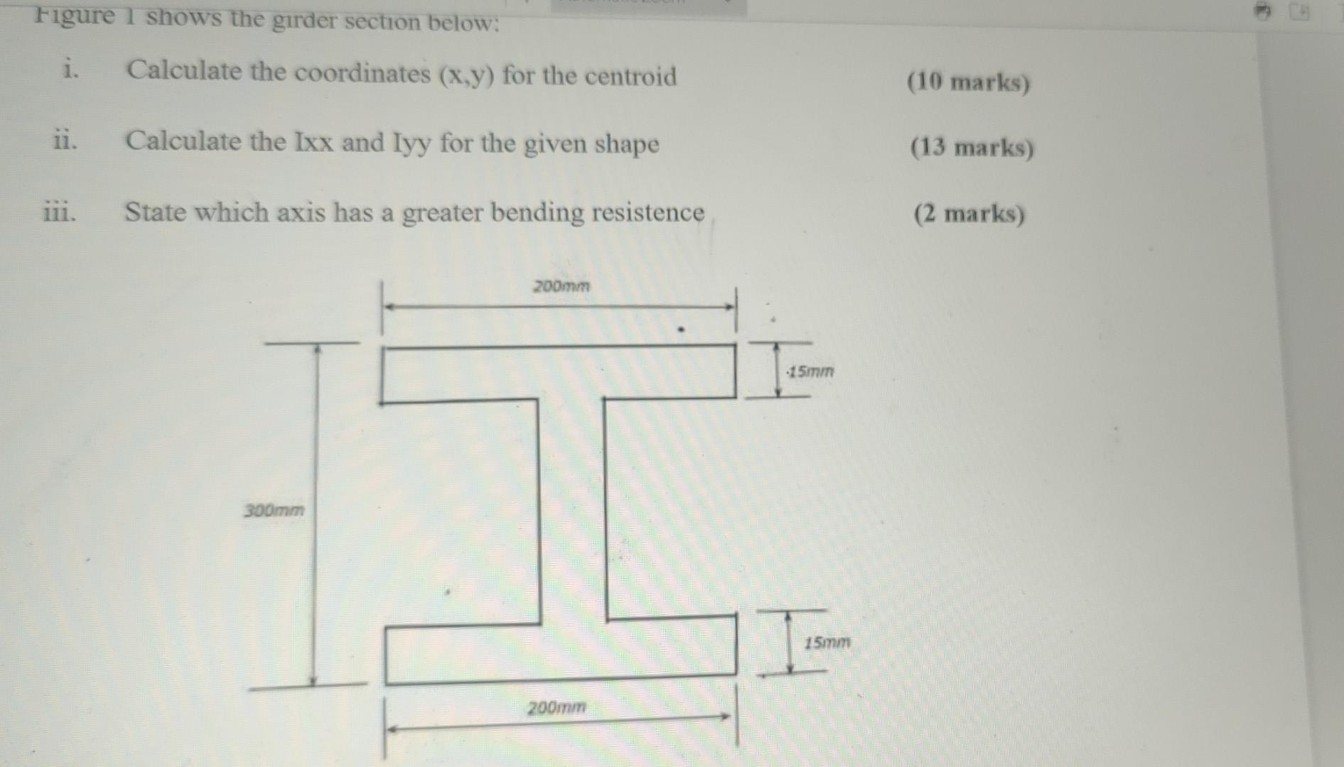 Solved Figure 1 Shows The Girder Section Below I Calculate