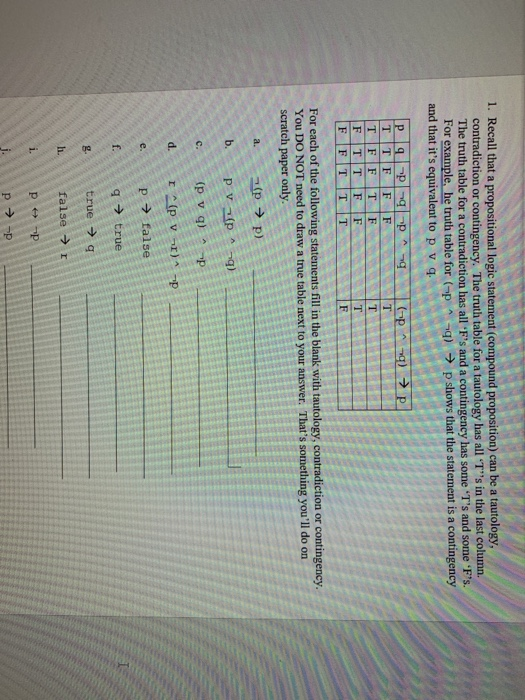 Solved 1p 1 Recall That A Propositional Logic Statement