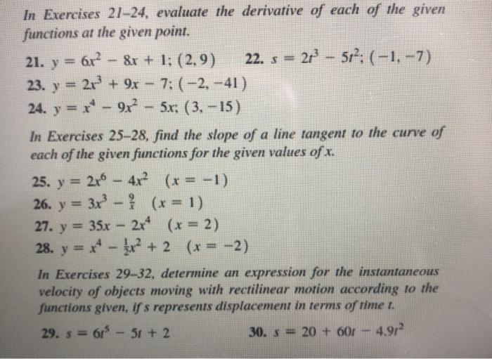 Solved In Exercises 21–24, evaluate the derivative of each | Chegg.com