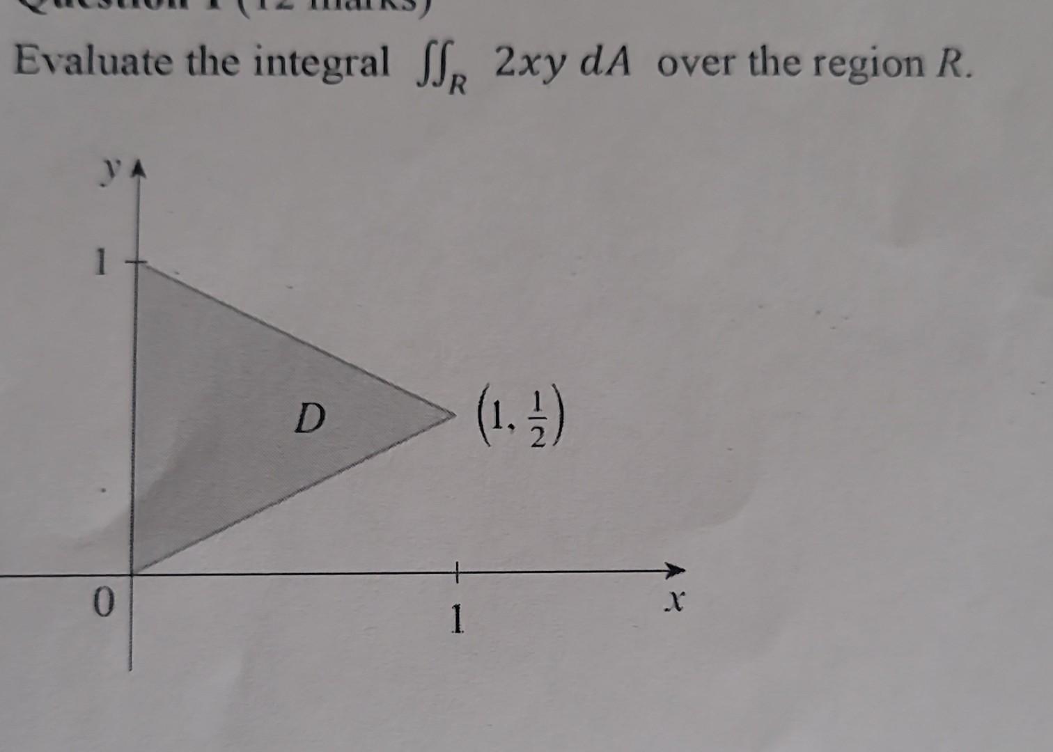 Solved Evaluate the integral ff 2xy dA over the region | Chegg.com