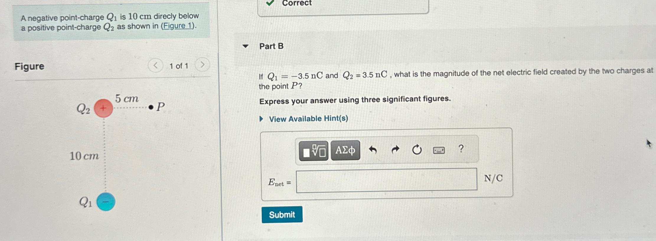 Solved A negative point-charge Q1 ﻿is 10cm ﻿direcly below a | Chegg.com