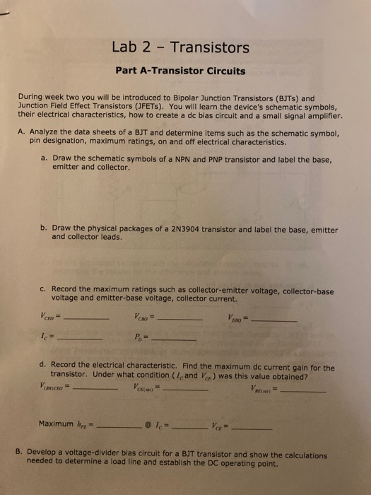 Solved Lab 2 Transistors Part A-Transistor Circuits During | Chegg.com