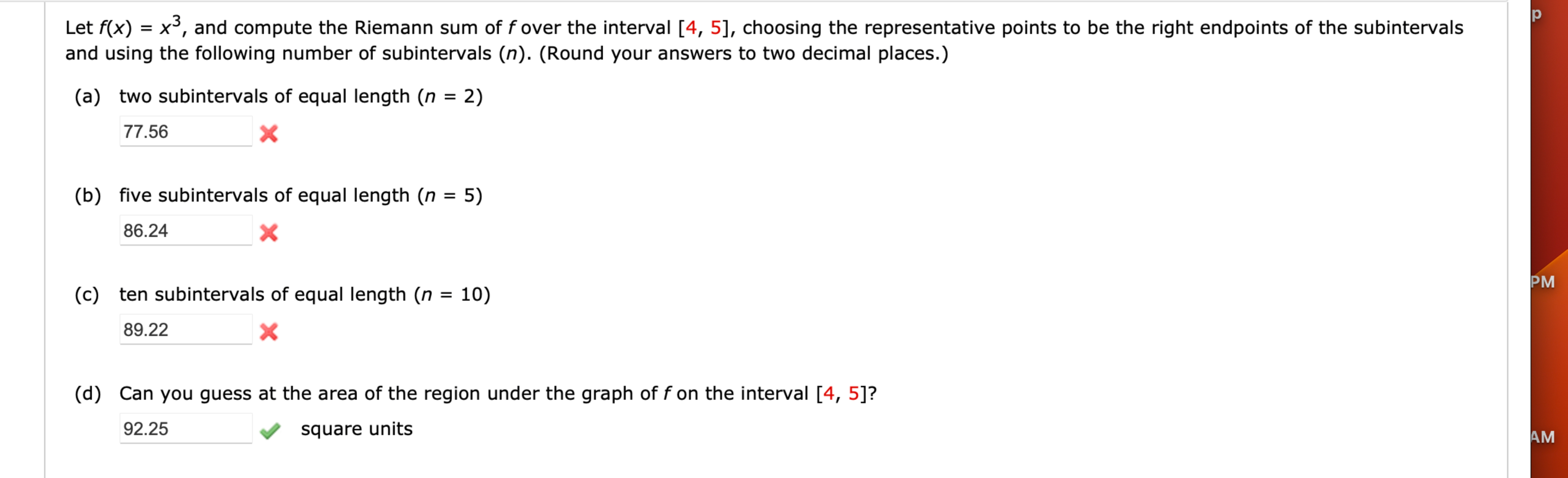 Solved Let f(x)=x3, ﻿and compute the Riemann sum of f ﻿over | Chegg.com