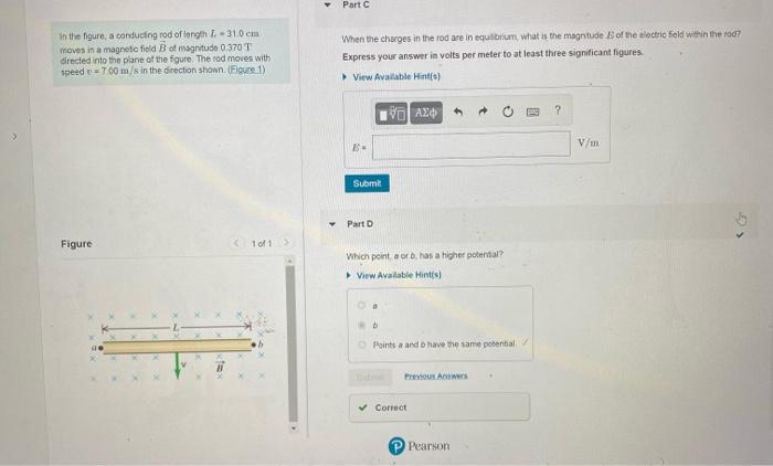 Solved Part E in the figure, a conducting rod of lergin I = | Chegg.com