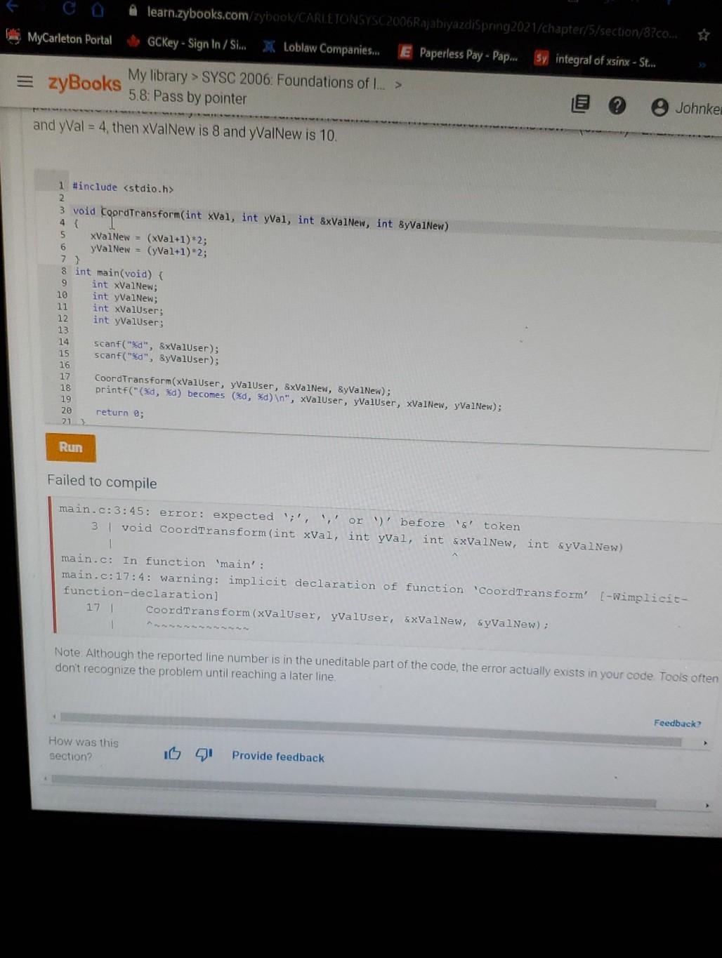 Solved learn.zybooks.com/zybook/CARLETONSYSC2006 | Chegg.com