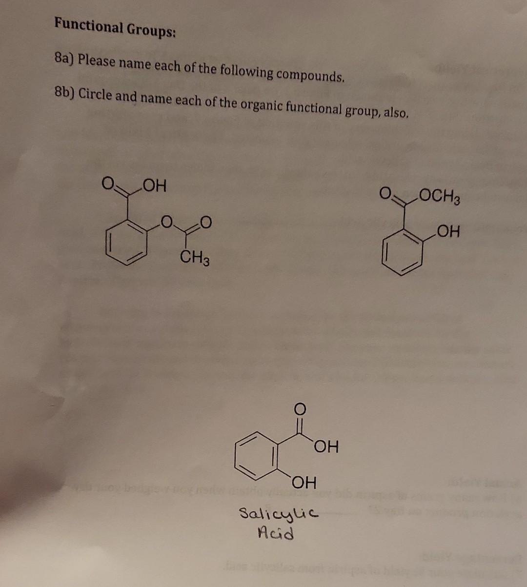 Solved Functional Groups: 8a) Please name each of the | Chegg.com
