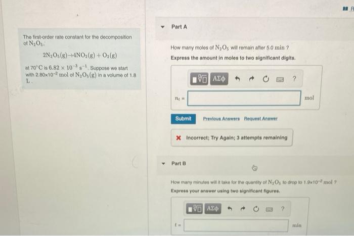 Solved The first-order rate constant for the decompostion χ | Chegg.com