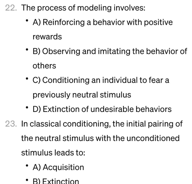 Solved The process of modeling involves:A) ﻿Reinforcing a | Chegg.com
