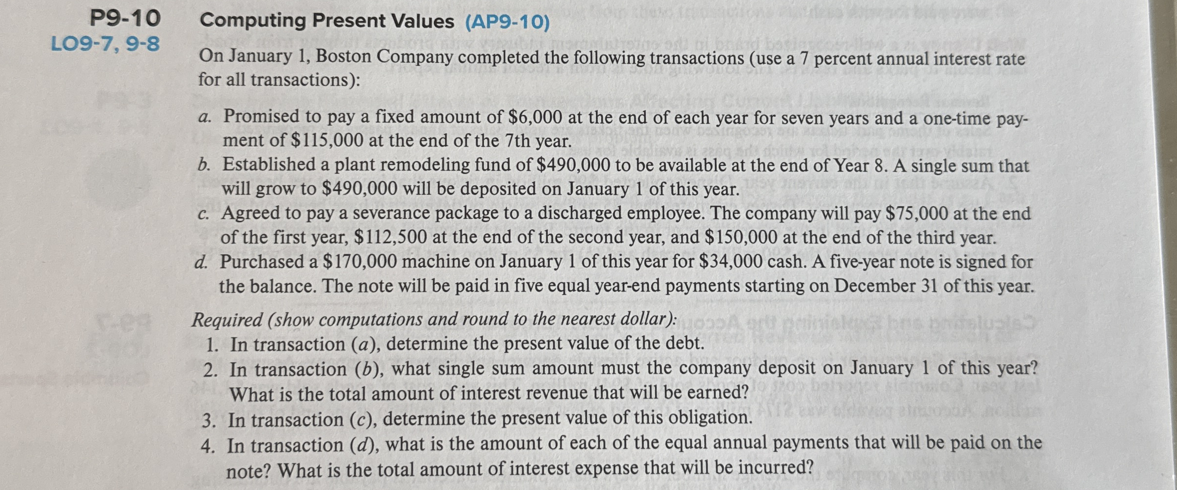 Solved P9-10 ﻿Computing Present Values (AP9-10)L09-7, 9-8On | Chegg.com
