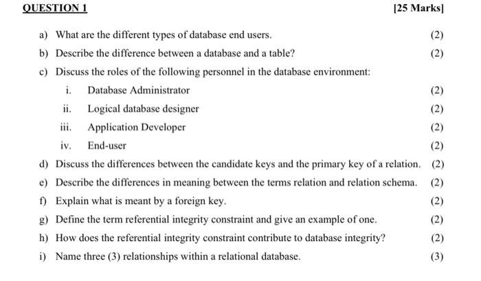 Solved a) What are the different types of database end | Chegg.com