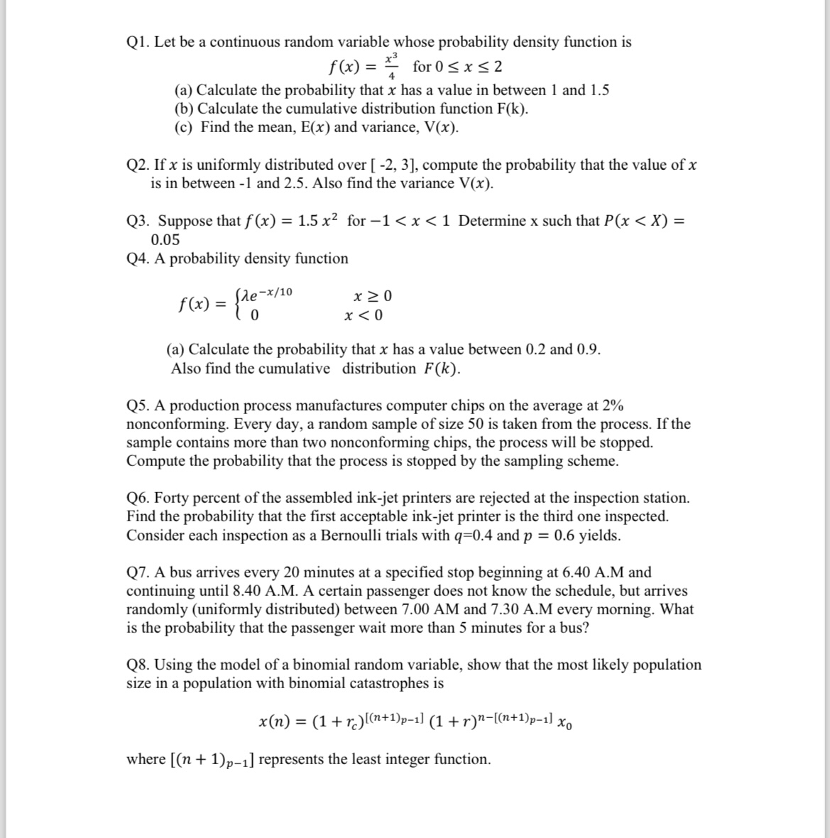 Solved Q1. ﻿Let be a continuous random variable whose | Chegg.com