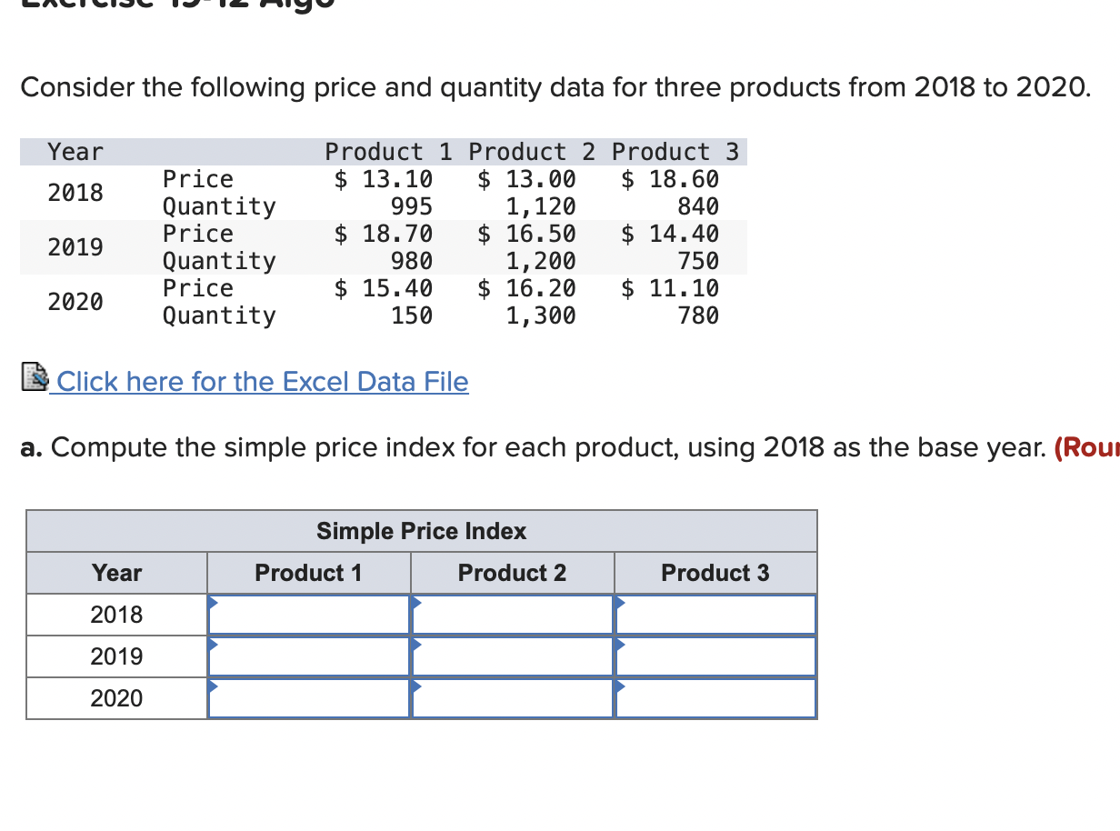 Solved Consider the following price and quantity data for | Chegg.com
