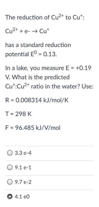 Solved The reduction of Cu2+ to Cut: Cu2+ + e- → Cut has a | Chegg.com