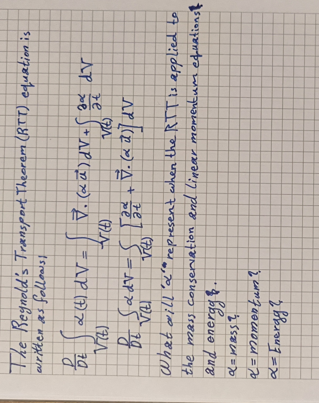 Solved The Reynold's Transport Theorem (RTT) ﻿equation is | Chegg.com