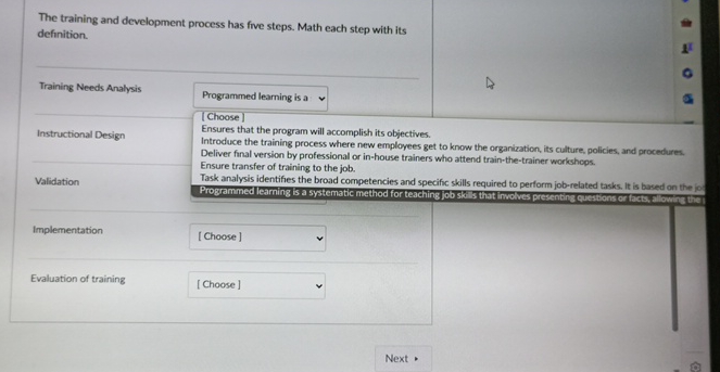 Solved The training and development process has five steps. | Chegg.com