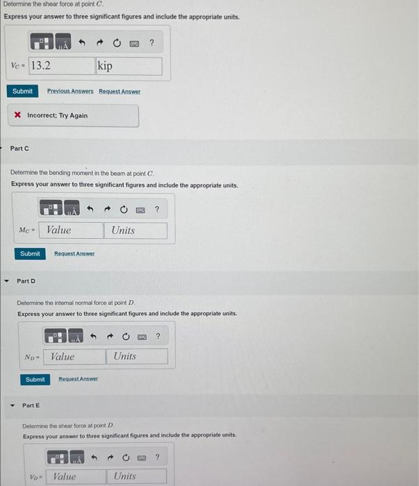 Solved (Fove 1)Determine the shear force at point C. Express | Chegg.com