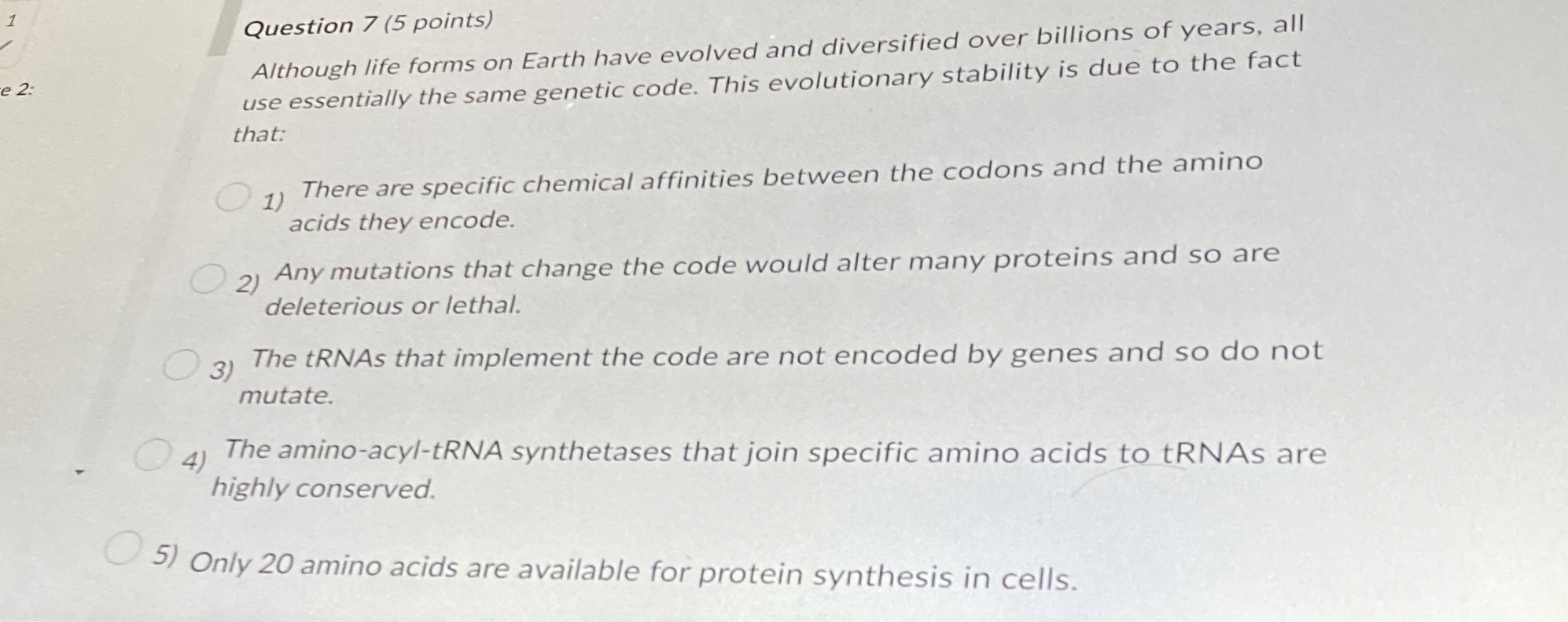 Solved Question 7 (5 ﻿points)Although life forms on Earth | Chegg.com