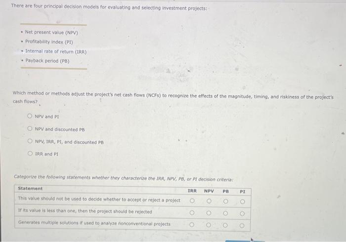 Solved There are four principal decision models for | Chegg.com