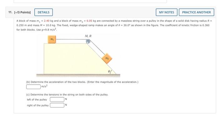 Solved A block of mass m1=2.40 kg and a block of mass | Chegg.com
