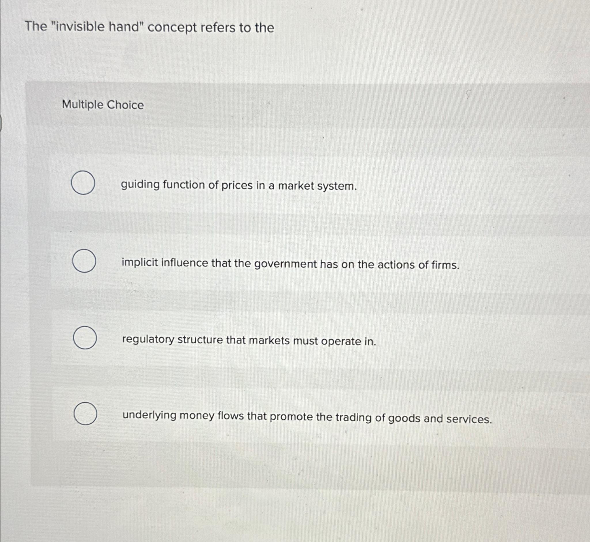 Solved The "invisible hand" concept refers to theMultiple | Chegg.com