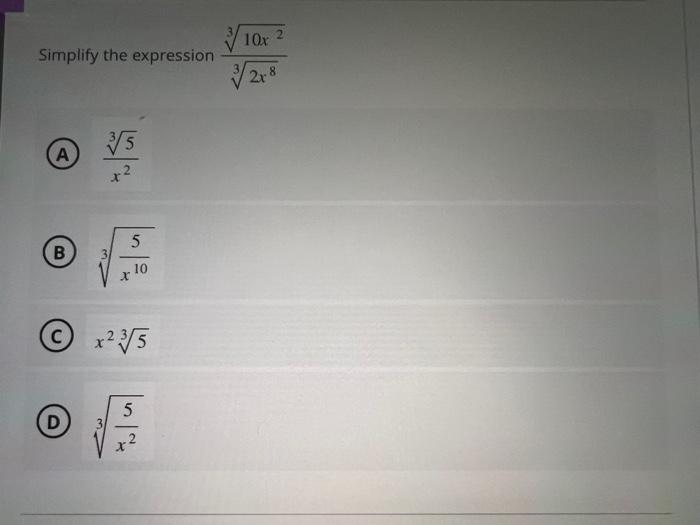 Solved Simplify the expression 32x8310x2 (A) x235 (B) 3x105 | Chegg.com