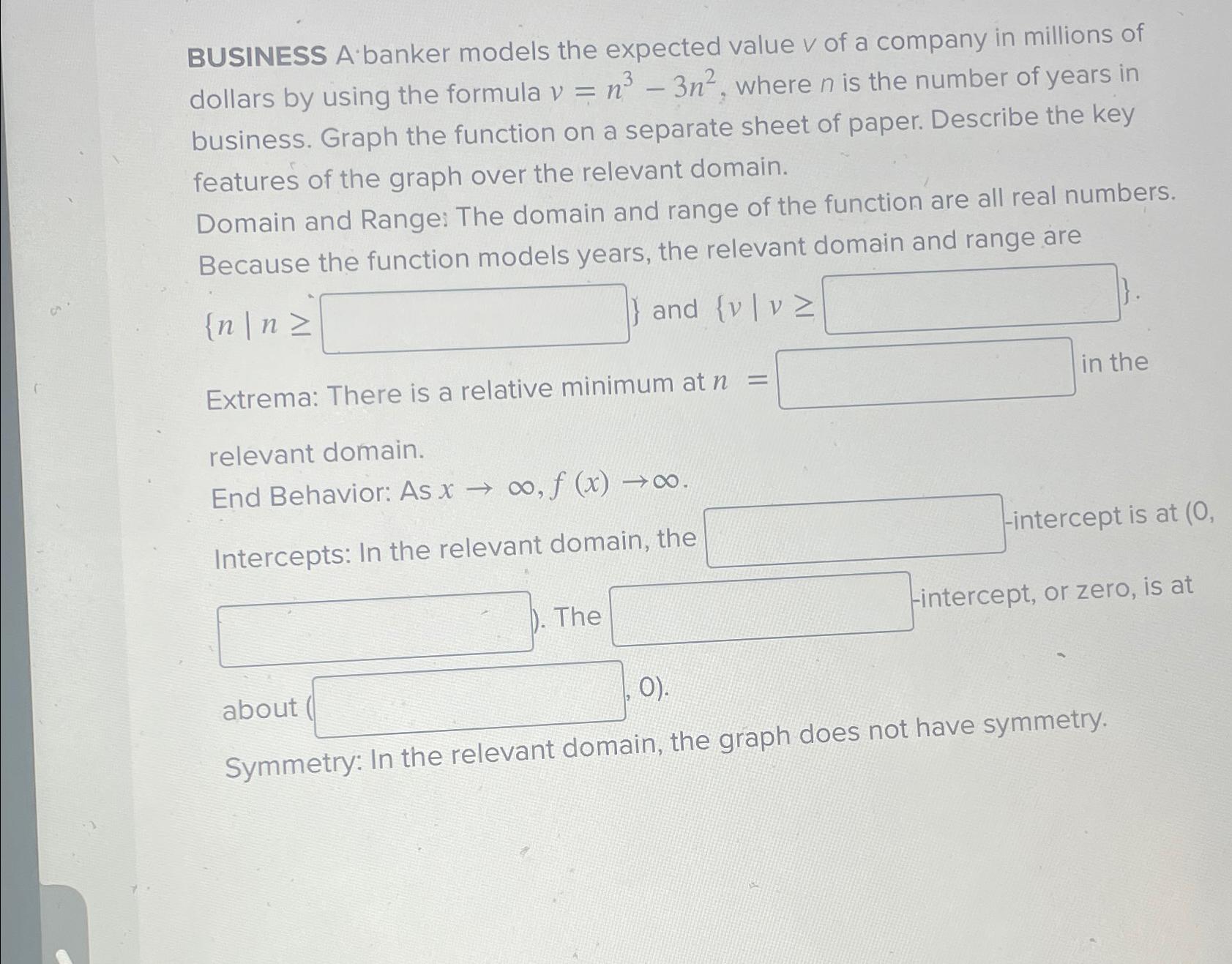 Solved BUSINESS A banker models the expected value v ﻿of a | Chegg.com