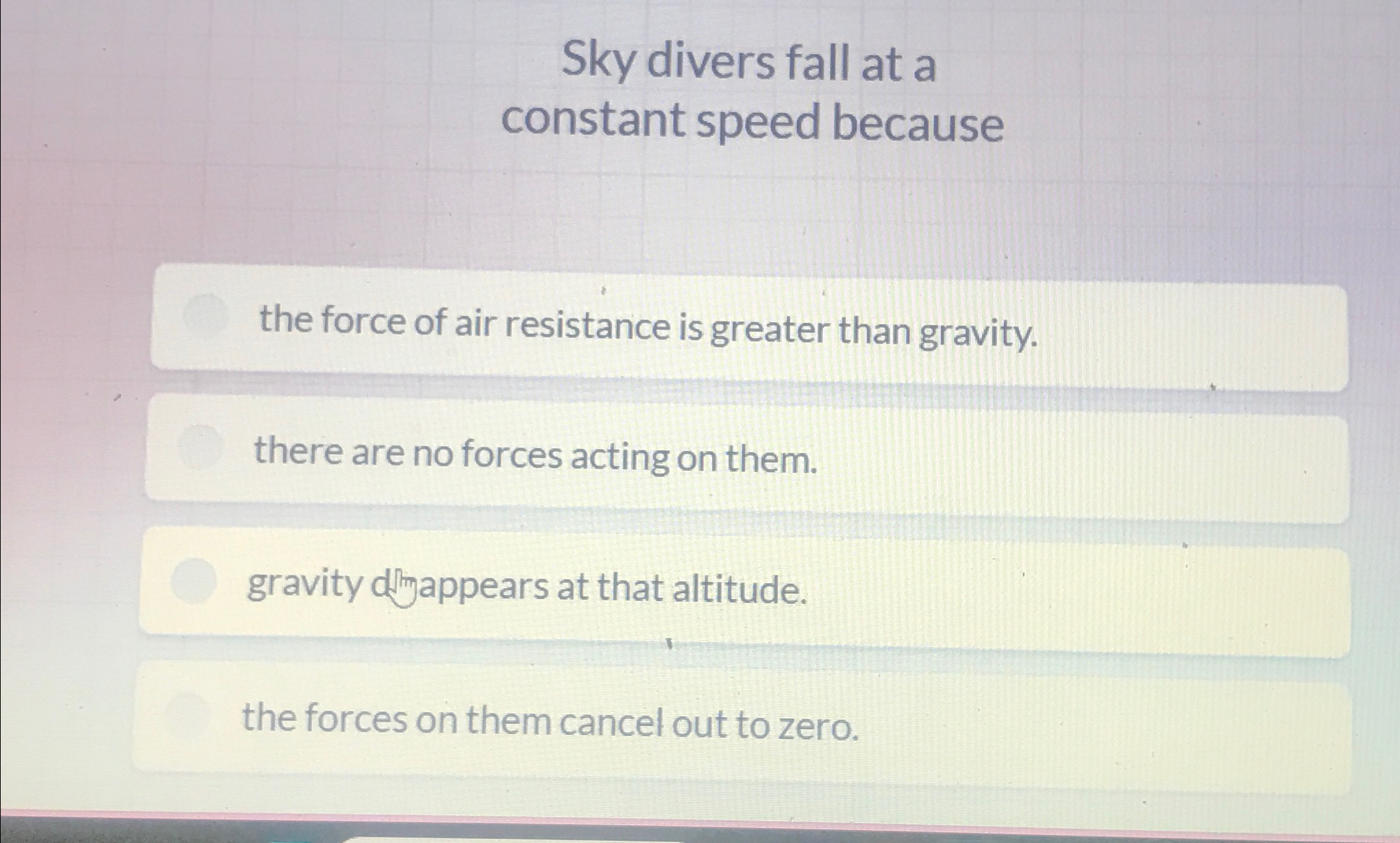 Solved Sky divers fall at a constant speed becausethe force | Chegg.com