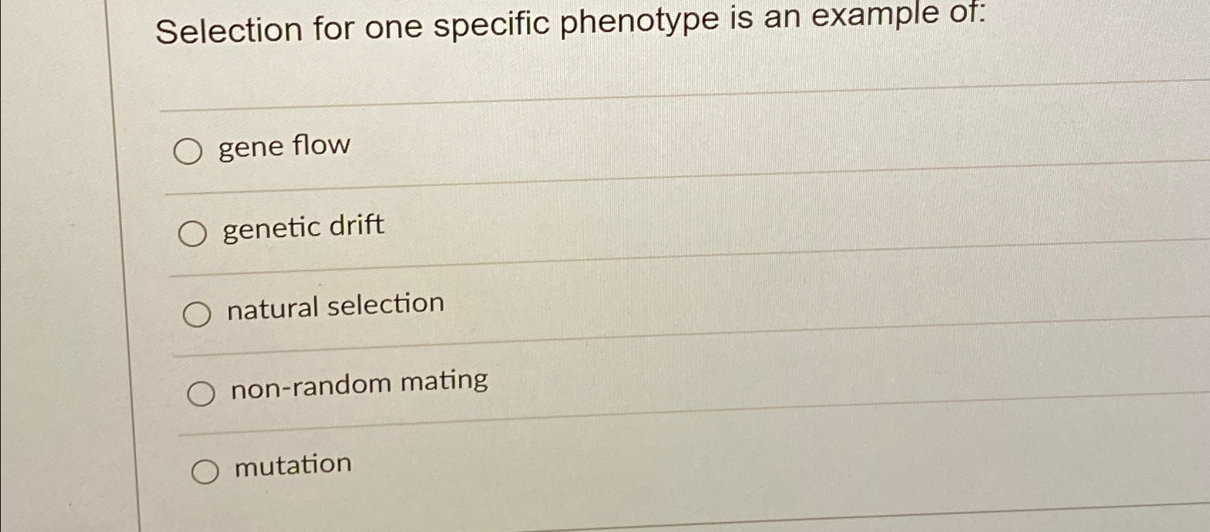 Solved Selection for one specific phenotype is an example | Chegg.com