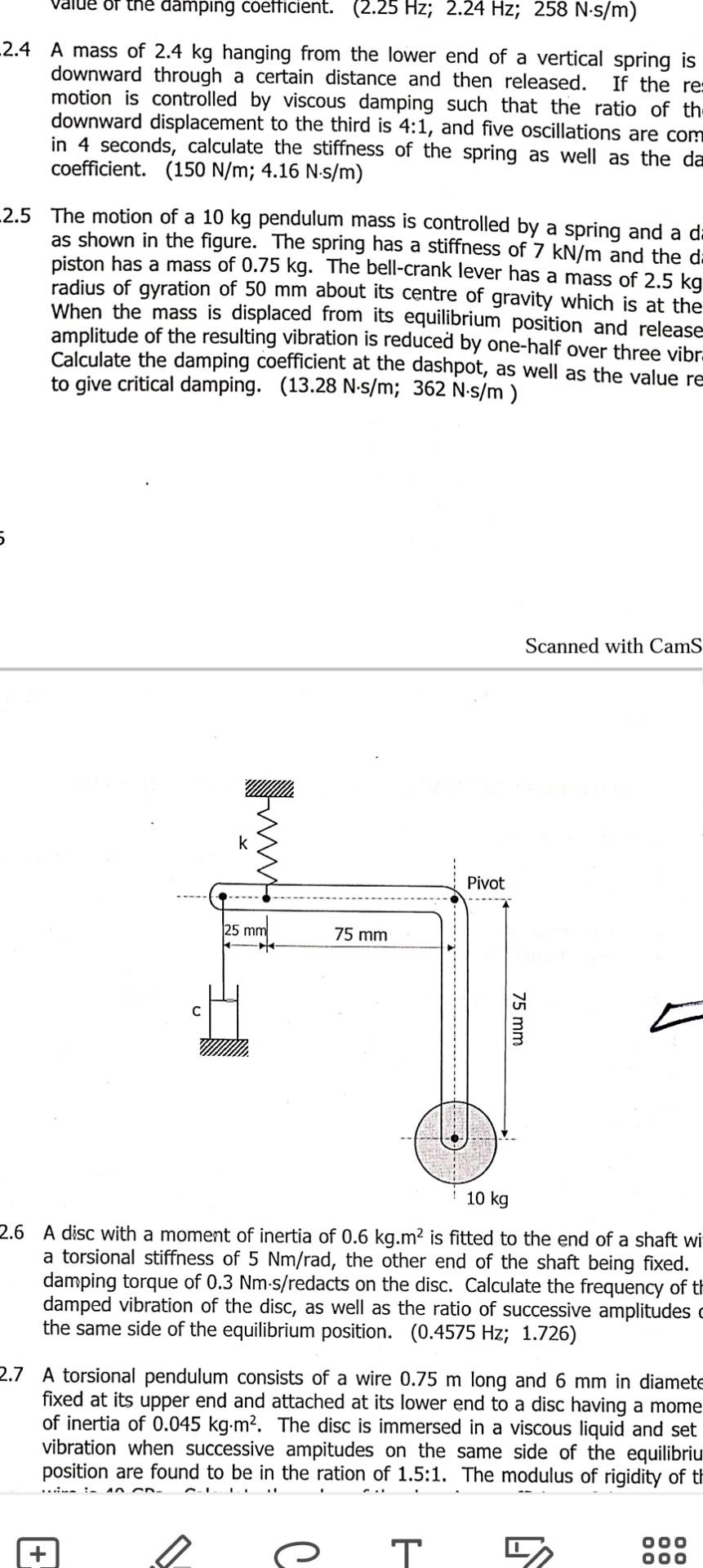 Solved 2.4 A mass of 2.4 kg hanging from the lower end of a | Chegg.com