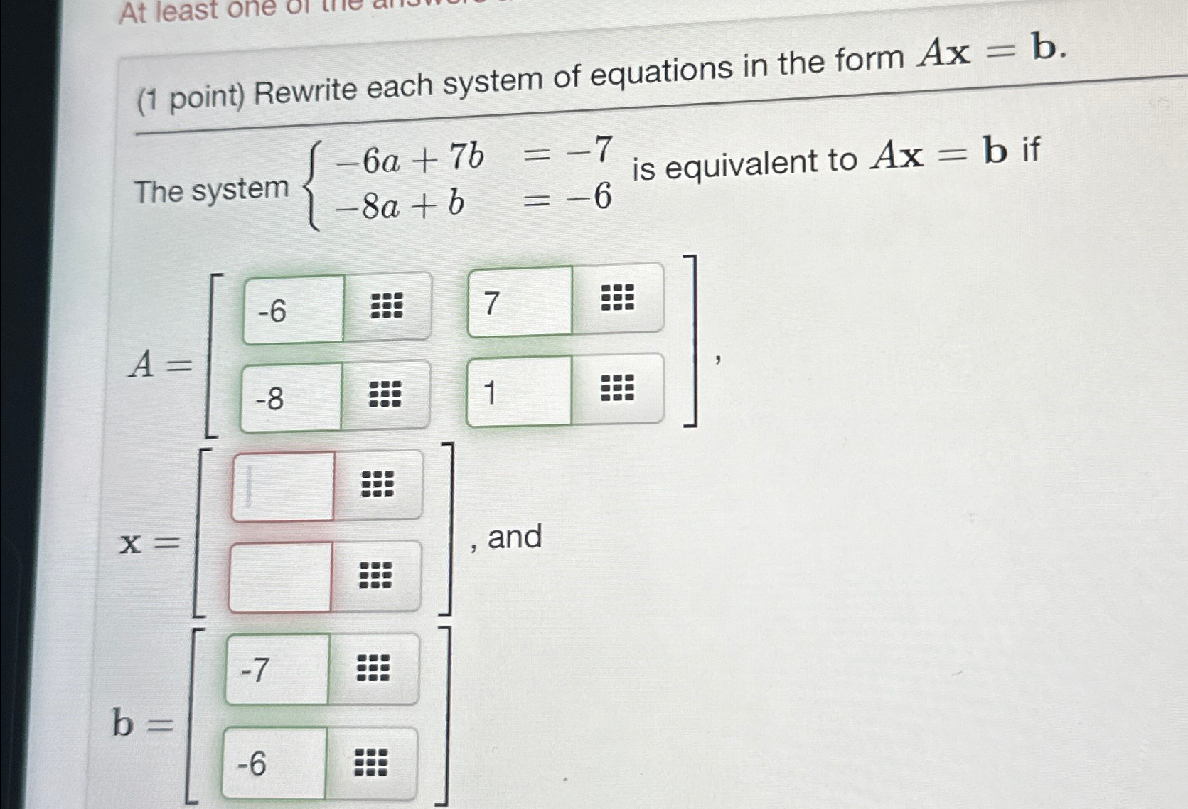 (1 ﻿point) ﻿Rewrite each system of equations in the | Chegg.com