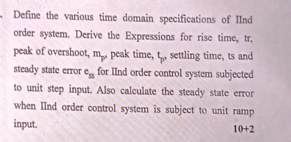 Solved Define the various time domain specifications of IInd | Chegg.com