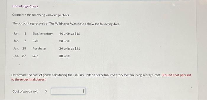 Solved Knowledge Check Complete the following knowledge | Chegg.com