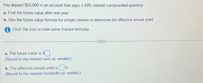 Solved You deposit $15,000 in an account that pays 1.43% | Chegg.com