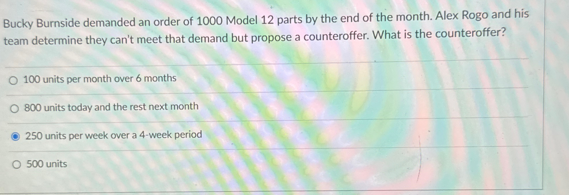 Solved Bucky Burnside demanded an order of 1000 ﻿Model 12 | Chegg.com