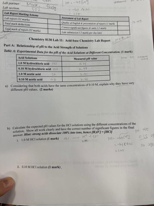 Solved Chemistry 0130 Lab 11: Acid-base Chemistry Lab Report | Chegg.com